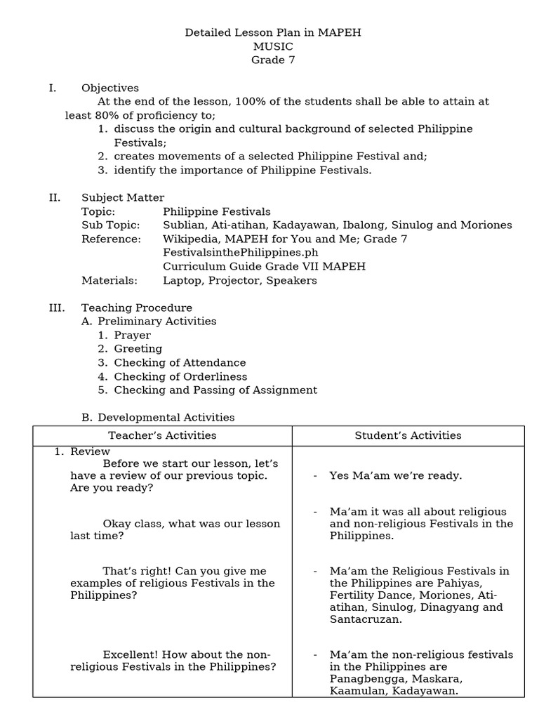 Detailed Lesson Plan in MAPEH MUSIC Grad | PDF
