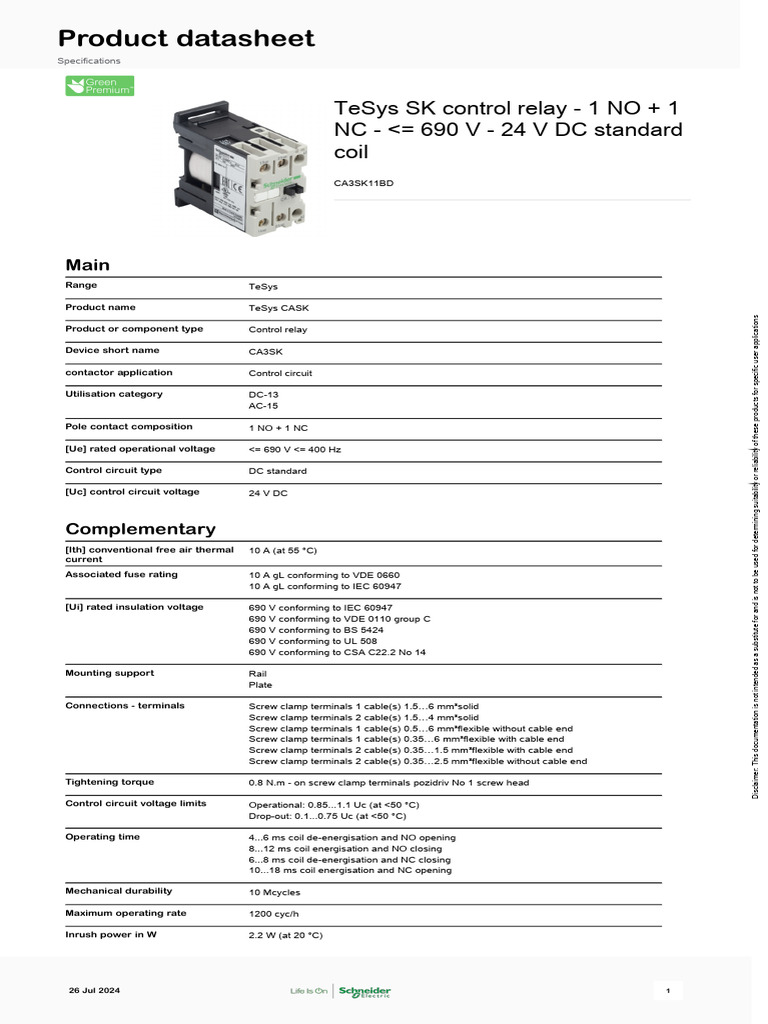 TeSys SK Control Relay Specs | PDF