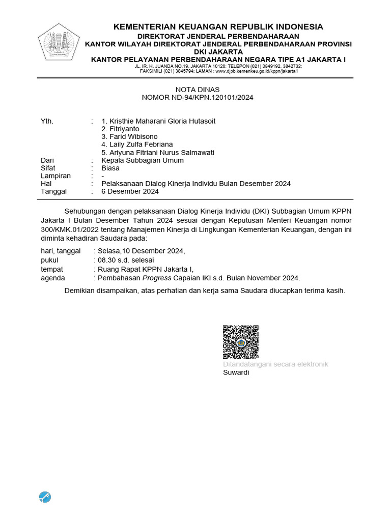 Dialog Kinerja Individu KPPN Jakarta I | PDF