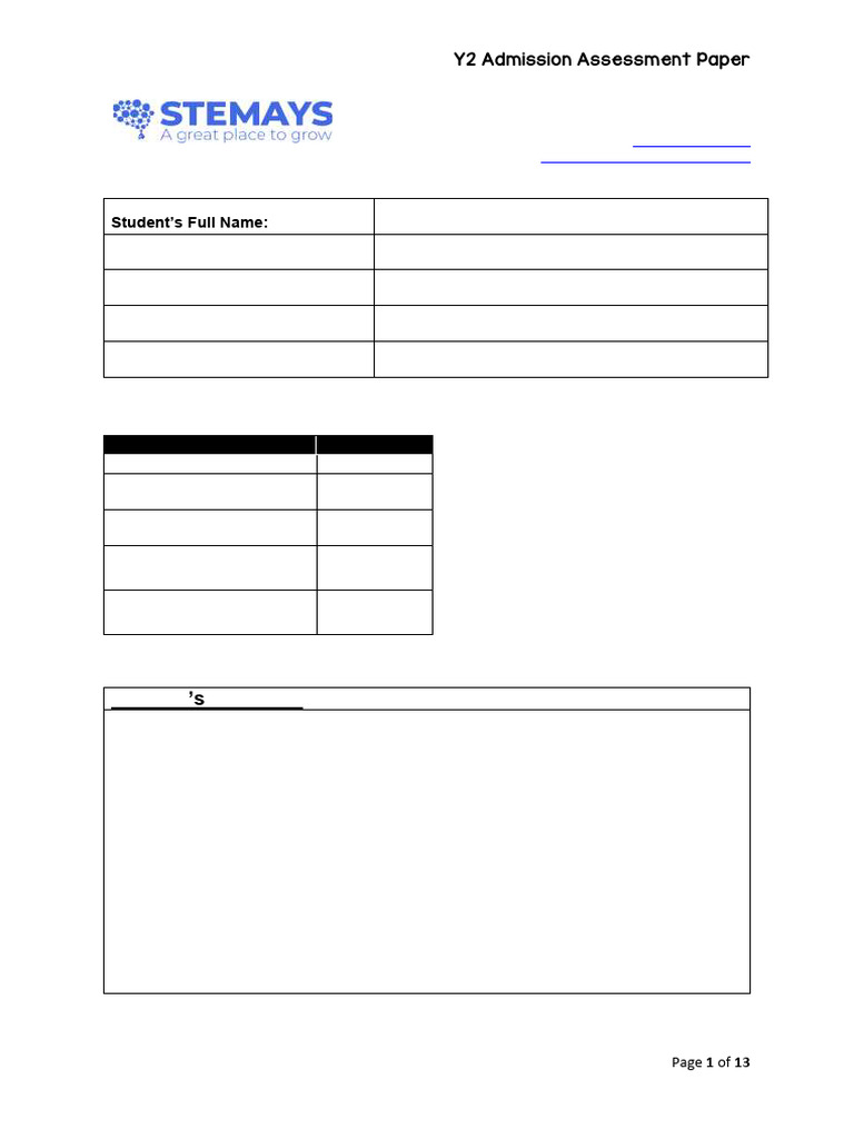 Y2 Assessment Paper | PDF