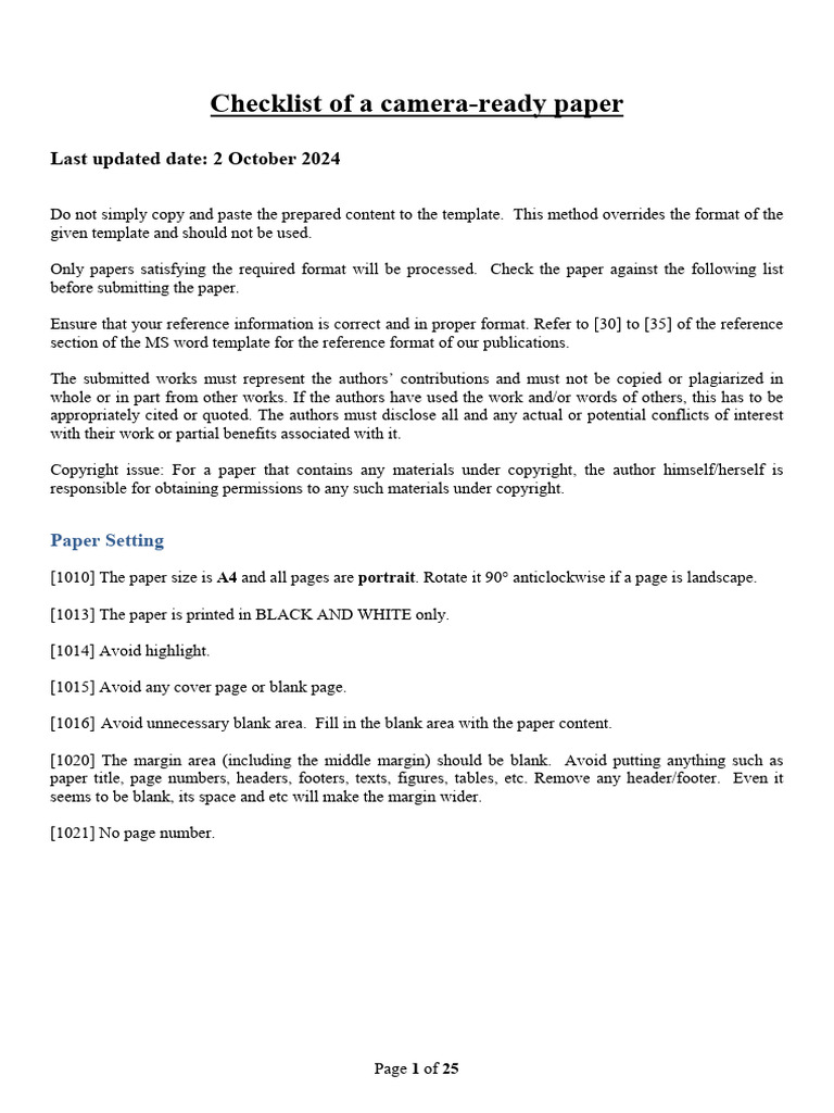 Checklist_camera-ready_general | PDF | Microsoft Word | Graphic Design