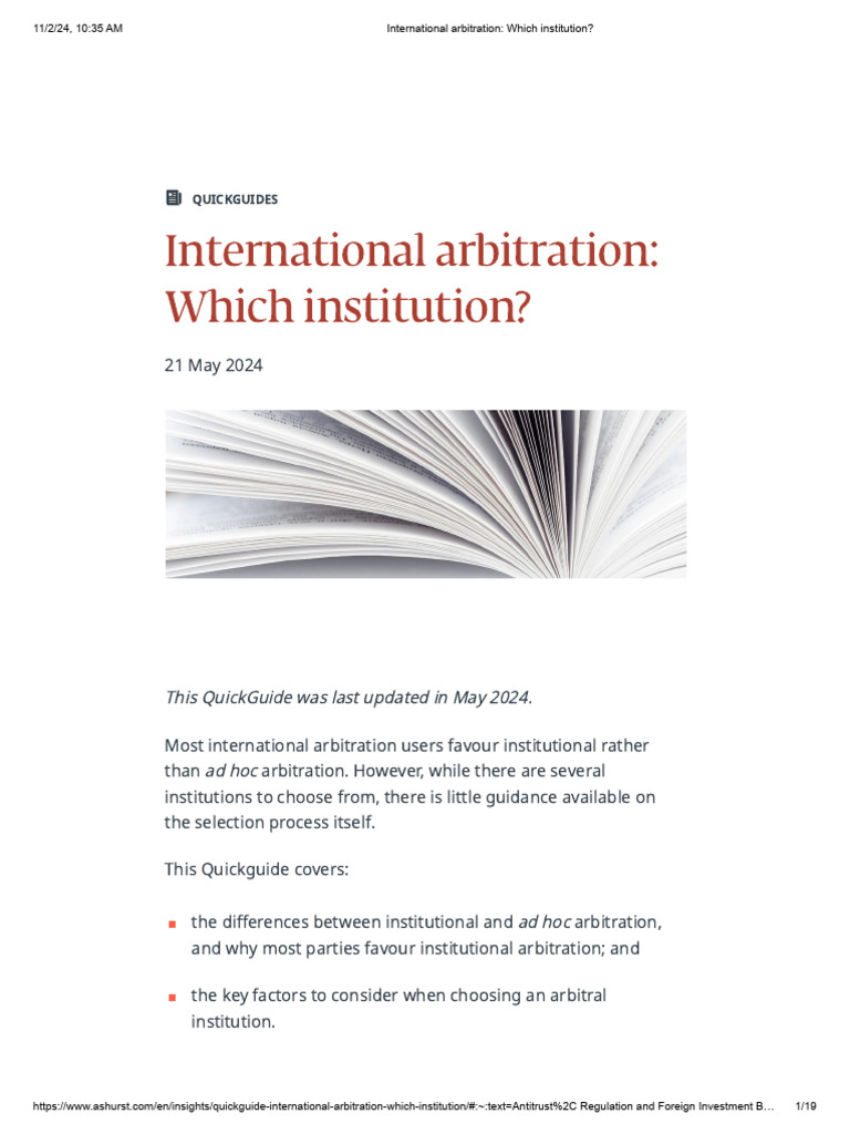 International Arbitration - Which Institution | PDF | Arbitration ...