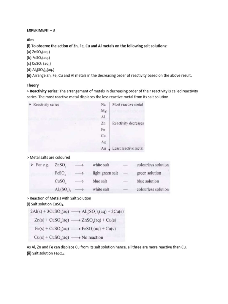 Reactivity Series of Metals Experiment | PDF | Zinc | Iron