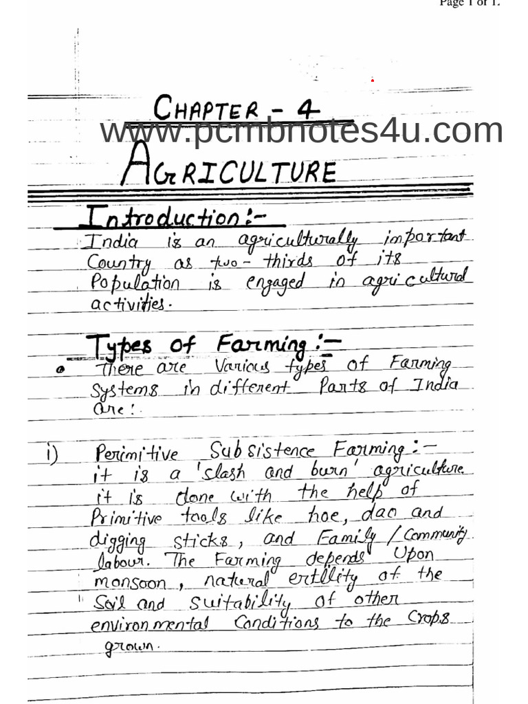 Chapter 4 AGRICULTURE Geography Class 10 Handwritten PDF | PDF
