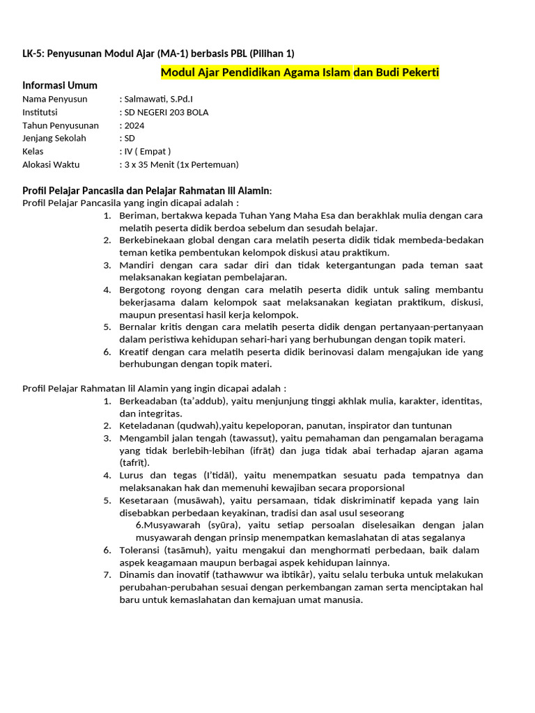 contoh LK-5-Modul-Ajar-PBL | PDF