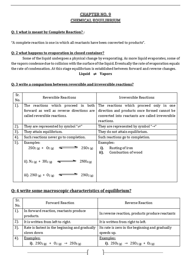 Reversible vs Irreversible Reactions | PDF | Reaction Rate | Chemical ...