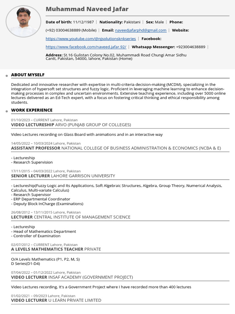 Naveed Jafar Resume-December-2024 | PDF | Trigonometric Functions | Mathematics