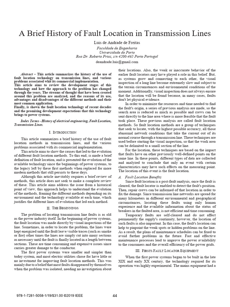 Evolution of Fault Location Methods | PDF | Electric Power Transmission ...