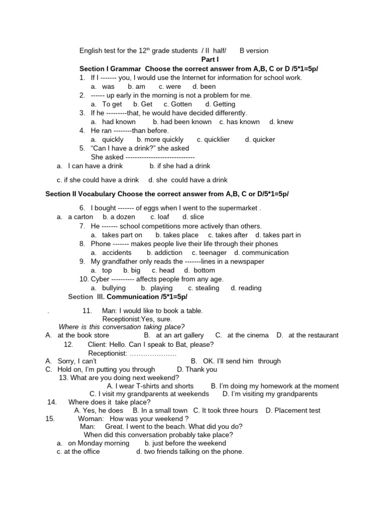 12th Grade English Test B Version | PDF | Earthquakes | Seismology