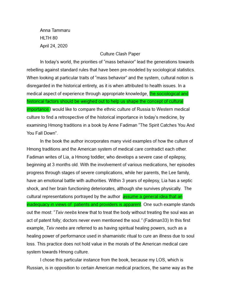 Anna Tammaru Culture Clash Paper 3 | PDF | Medicine | Academic Degree