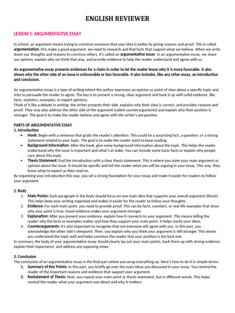 Quarter 2 English Reviewer | PDF | Essays | Argument