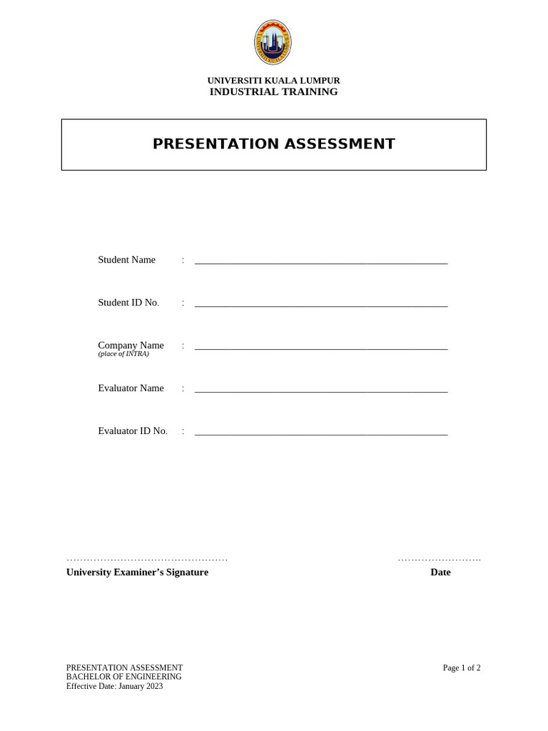 Presentation Assessment Form (INTRA) | PDF | Cognitive Science | Cognition