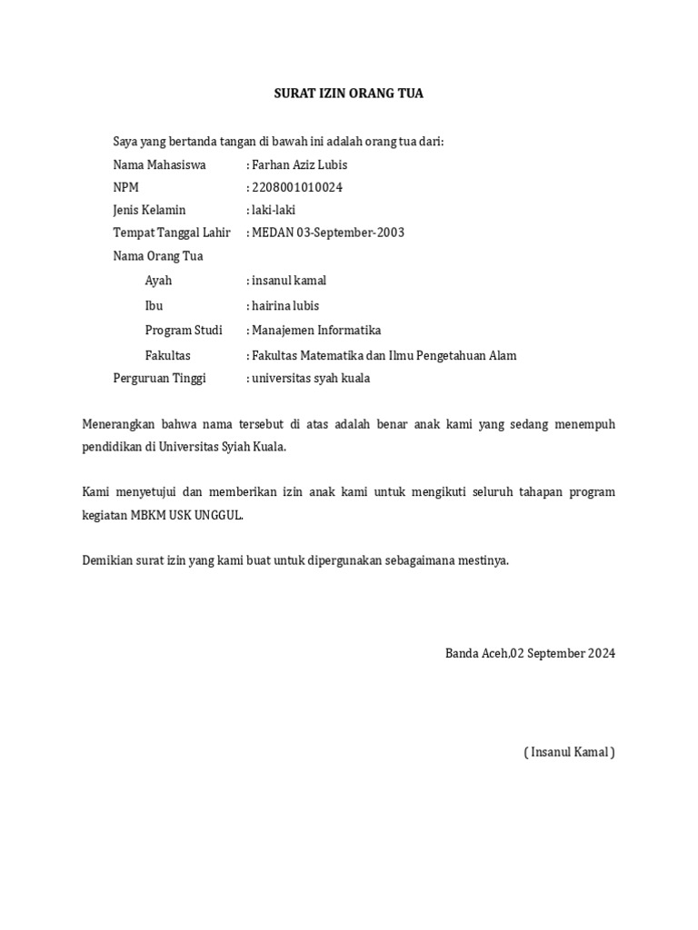 Surat Izin Ortu | PDF