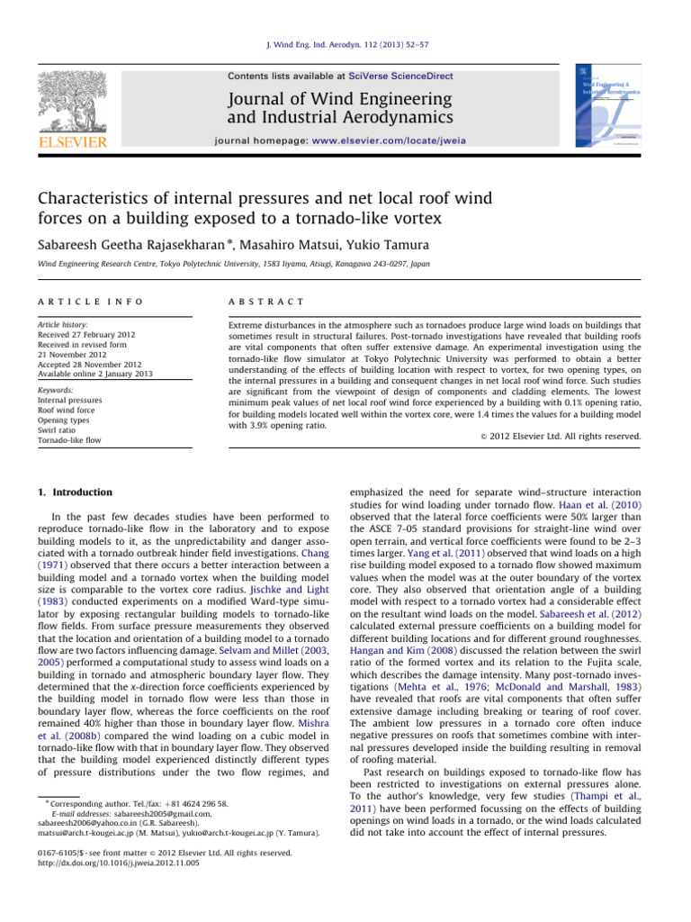 Characteristics of Internal Pressures and Net Local Roof Wind | PDF ...