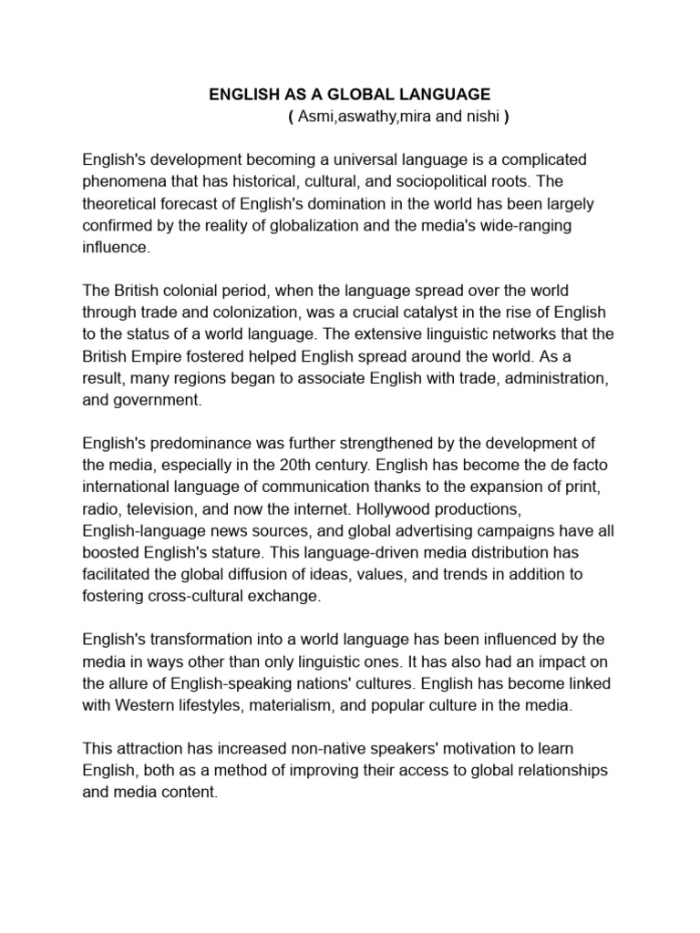 English as a Global Language | PDF | English Language | Hegemony
