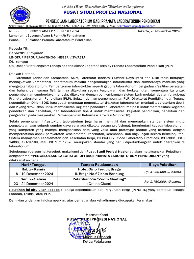 D Pelatihan Pranata Laboratorium Pendidikan (Desember 2024) | PDF