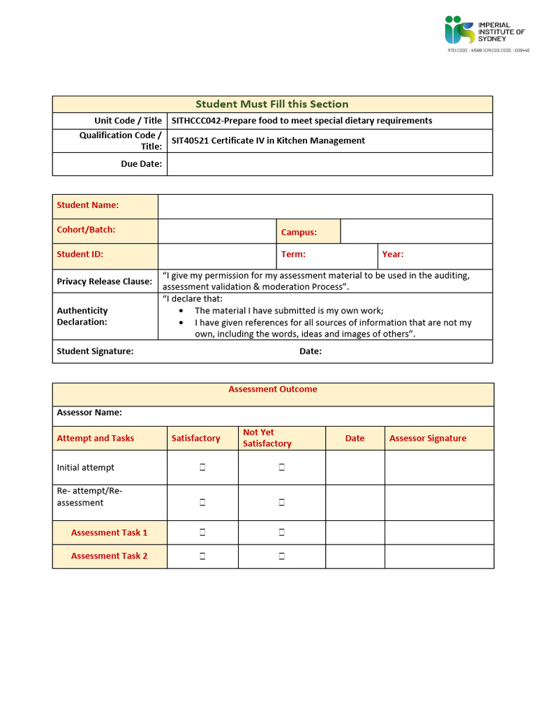 Food Preparation Assessment Guidelines | PDF | Food Intolerance ...
