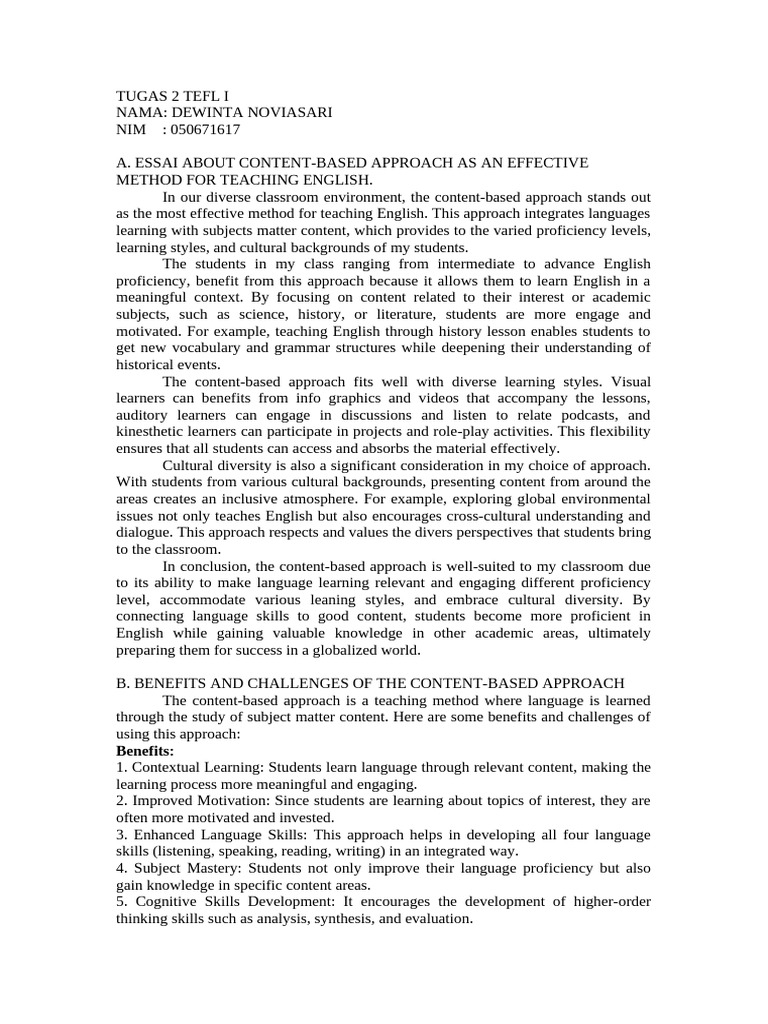 JAWABAN TUGAS 2 TEFL I | PDF | Learning | Education Theory