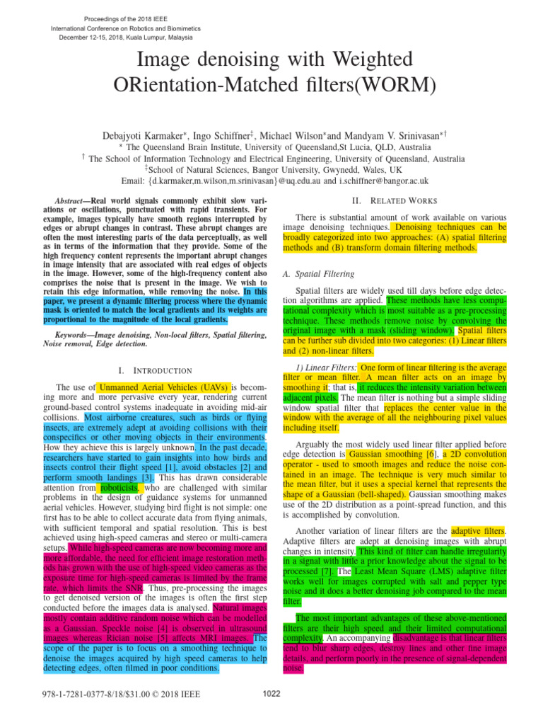 Image Denoising With Weighted | PDF | Wavelet | Signal To Noise Ratio