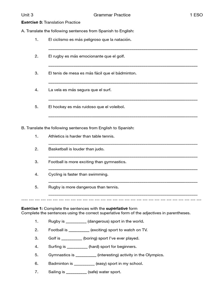 Unit 3 Grammar Practice 2 | PDF | Sports
