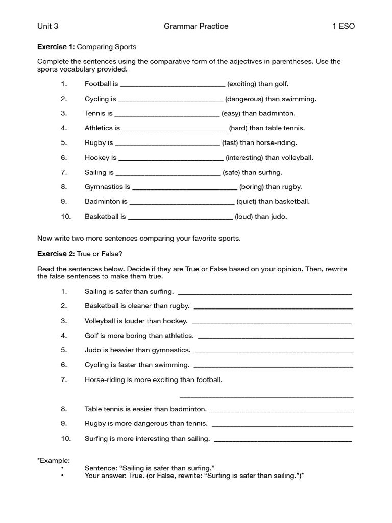 Unit 3 Grammar Practice | PDF | Sports