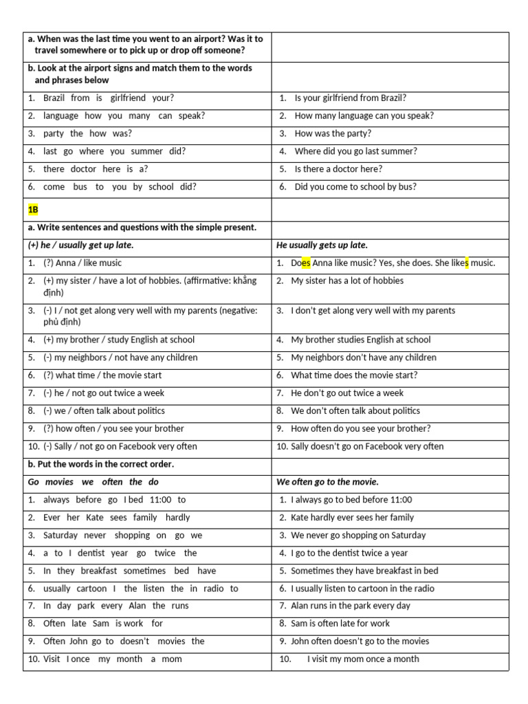 1. EXERCISE - GRAMMAR - UNIT 1 - SIMPLE PRESENT - PRESENT CONTINUOUS -STUDENTS -1 | PDF ...