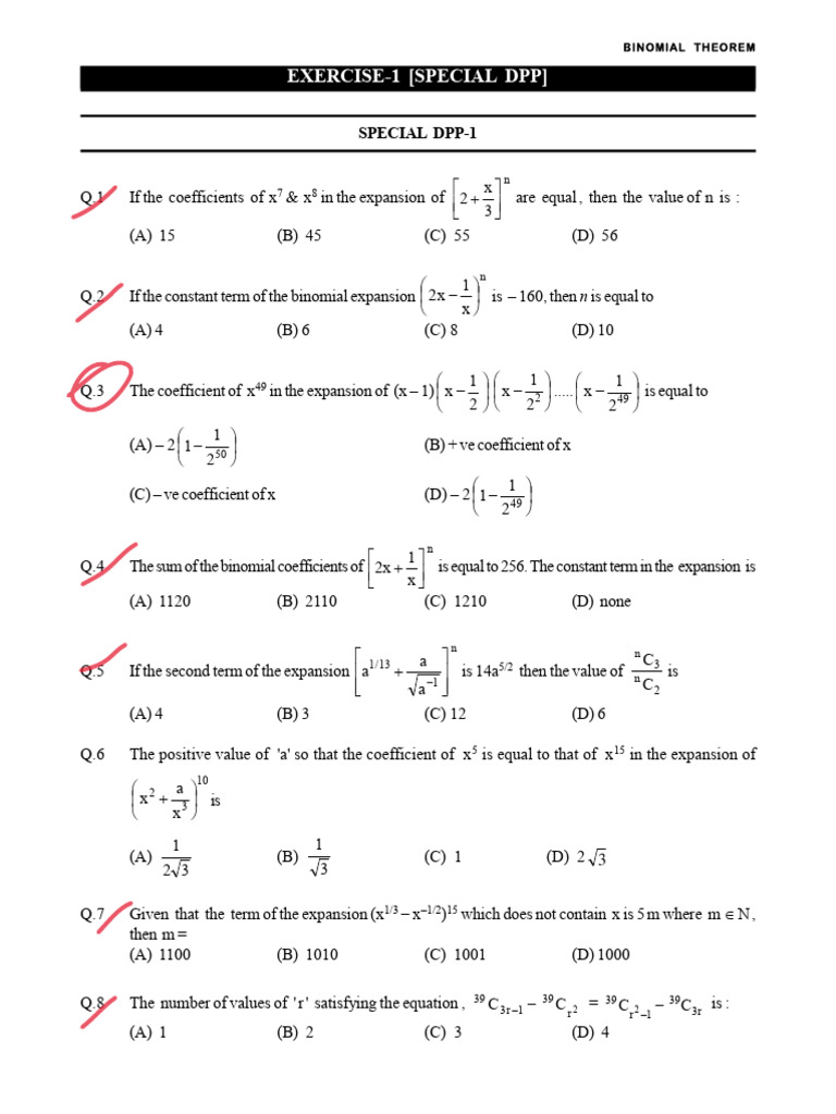Binomial Theorem ( b Ex) With Answers | PDF | Algebra | Mathematical Concepts