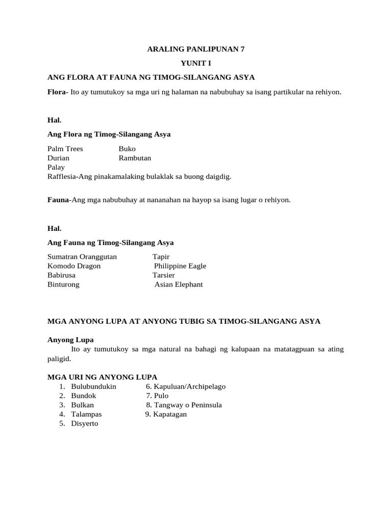 Ap 7 Yunit I Key Points of The Lesson | PDF