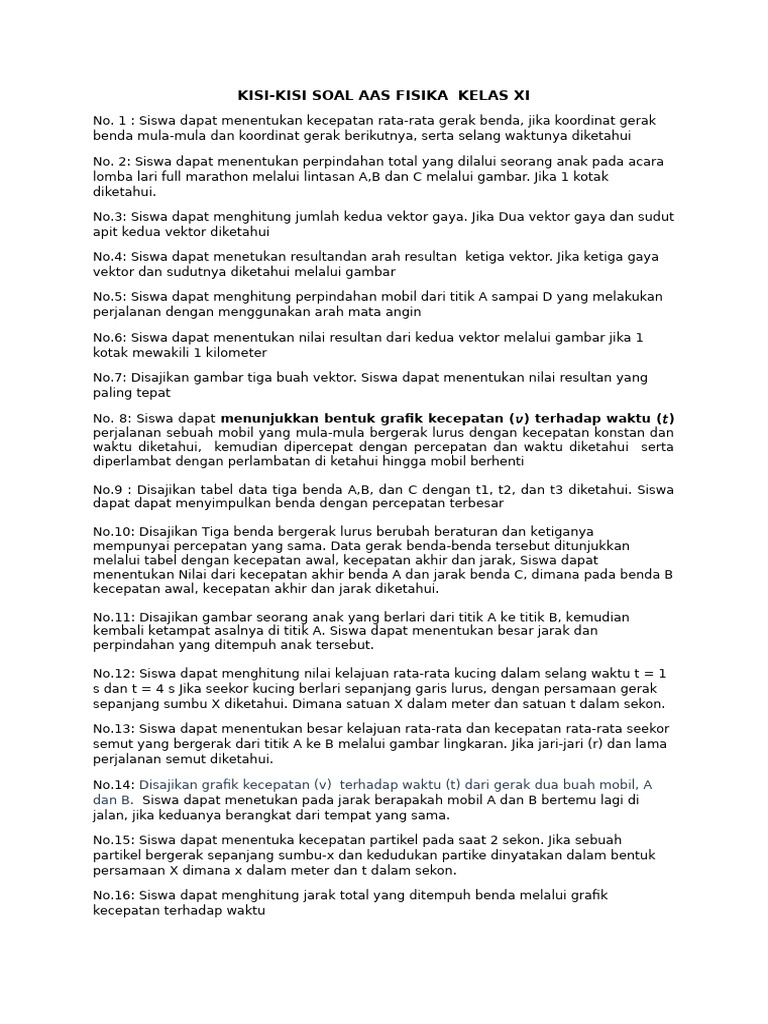 Kisi-Kisi Soal Fisika Kelas XI | PDF