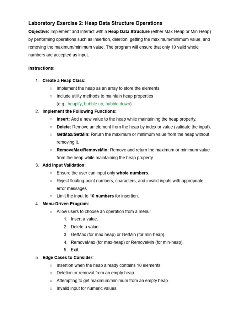 Laboratory Exercise 2_ Heap Data Structure Operations | PDF | Computing | Computer Programming