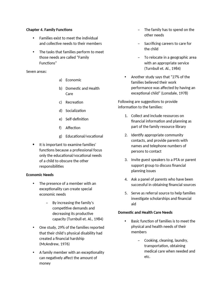 Family Functions Handout | PDF | Recreation | Disability