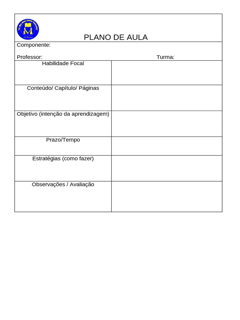 Modelo de Plano de Aula | PDF
