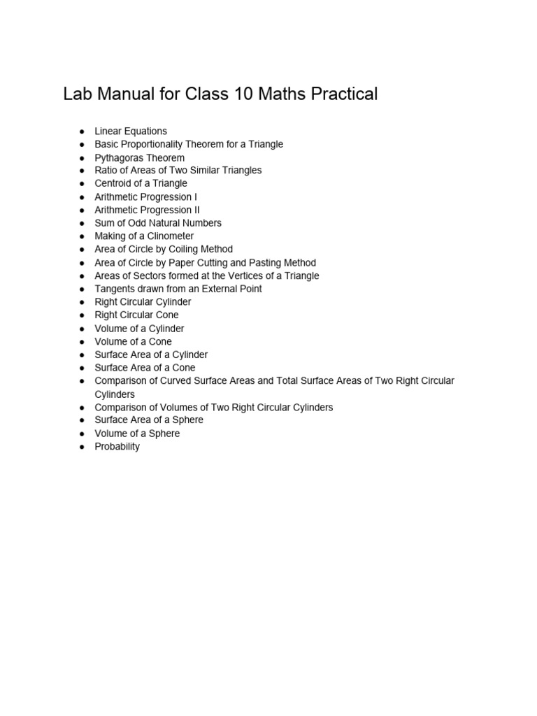 Lab Manual For Class 10 Maths Practical | PDF