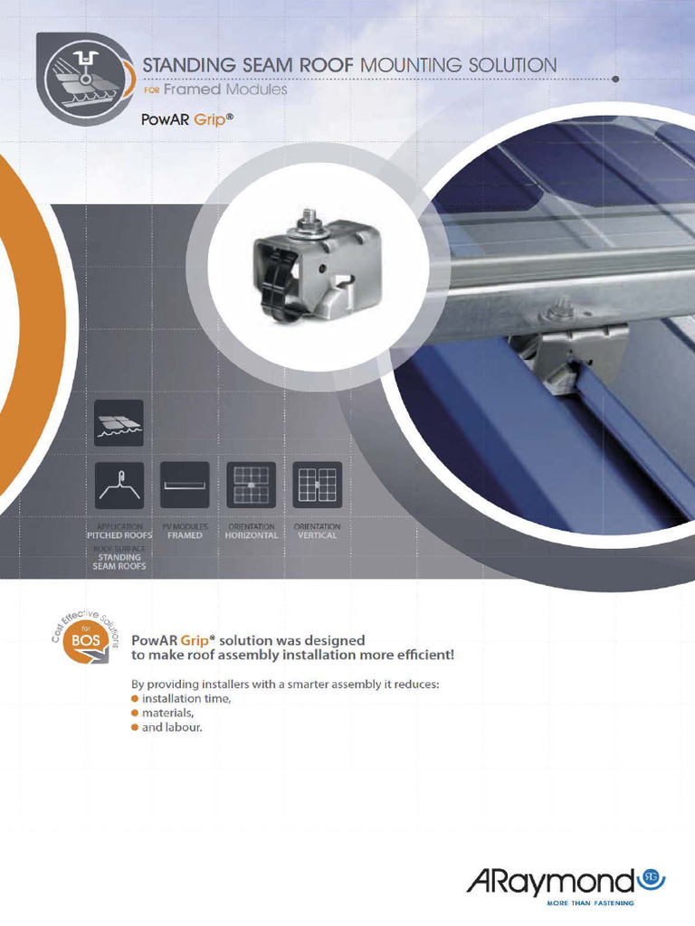 Araymond Standing Seam Roof Mounting Solution For Framed Modules ...