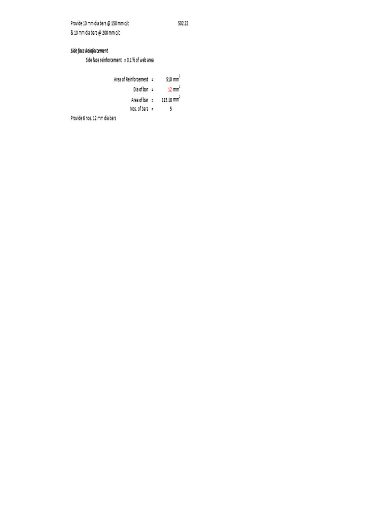 Side Face Reinforcement: Provide 10 MM Dia Bars at 150 MM C/C 502.22 ...