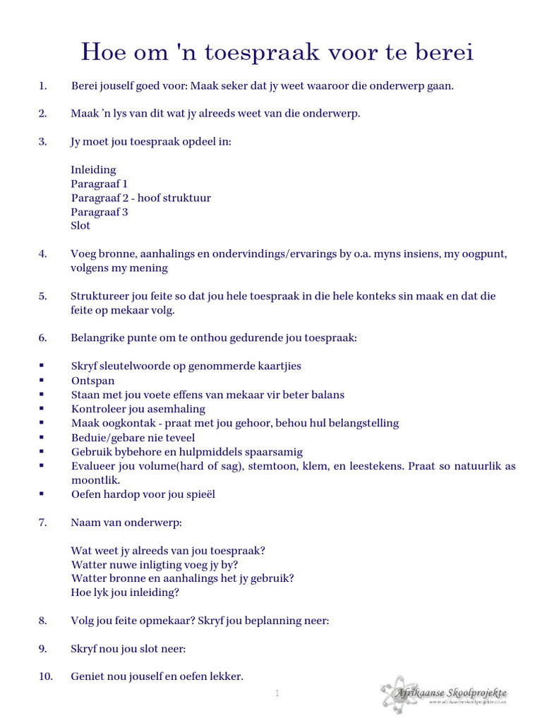 Hoe Om 'N Toespraak Voor Te Berei | PDF