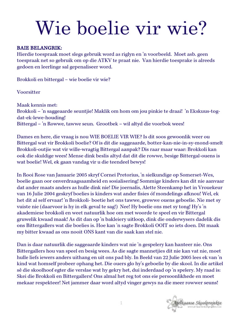 Wie Boelie Vir Wie | PDF