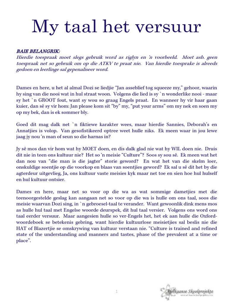 My Taal Het Versuur | PDF