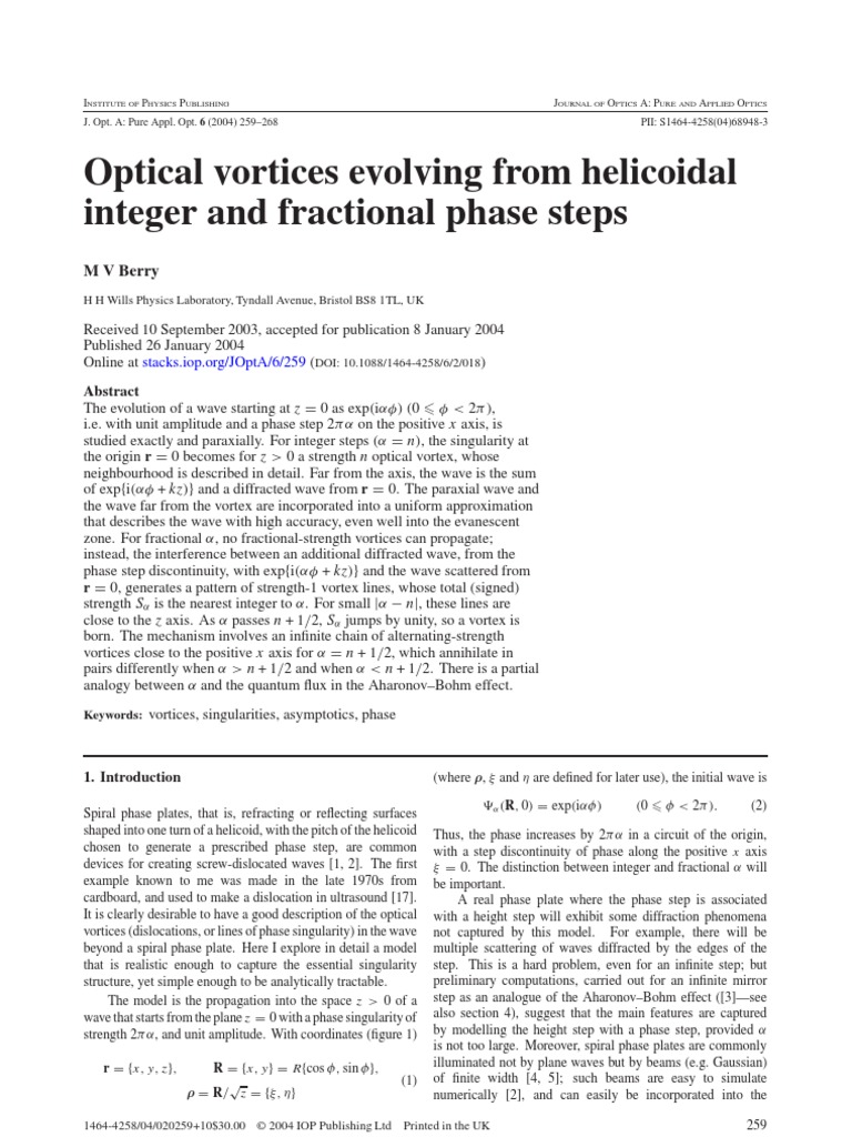 M.V. Berry - Optical Vortices Evolving From Helicoidal Integer and ...