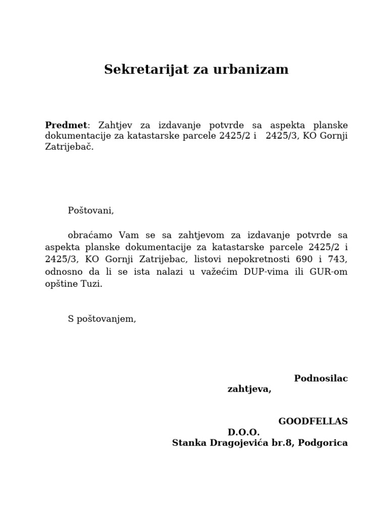 Zahtjev Za Potvrdu | PDF