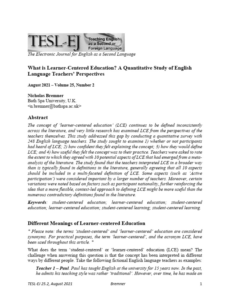 Bremner - 2021 - Learner-Centered | PDF | Learning | Constructivism (Philosophy Of Education)