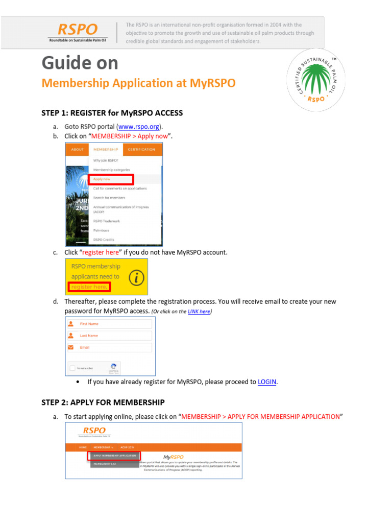 MyRSPO Membership Application Guide | PDF | Computing