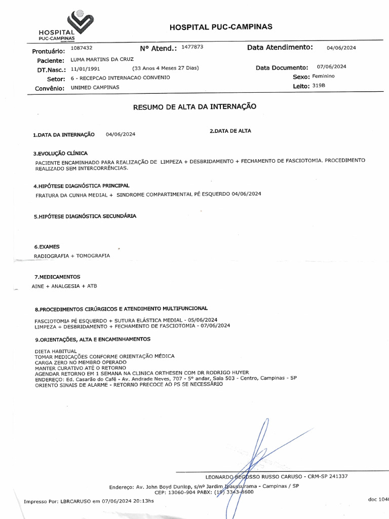 Resumo de Alta | PDF