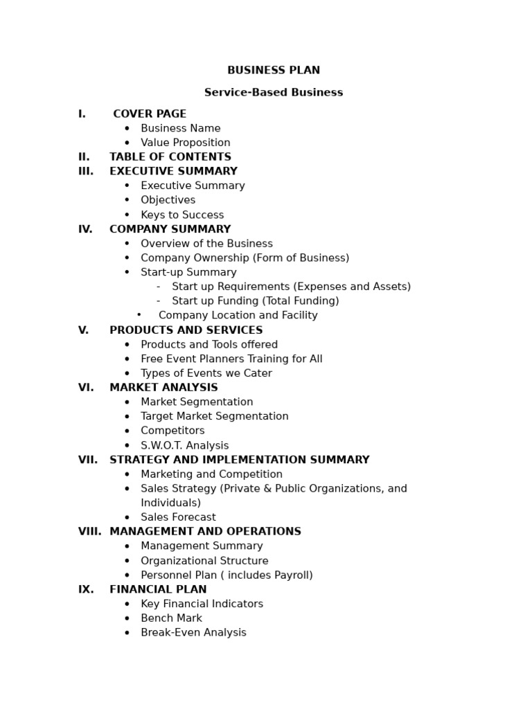 Business Plan Outline Event Organizing | PDF | Balance Sheet ...