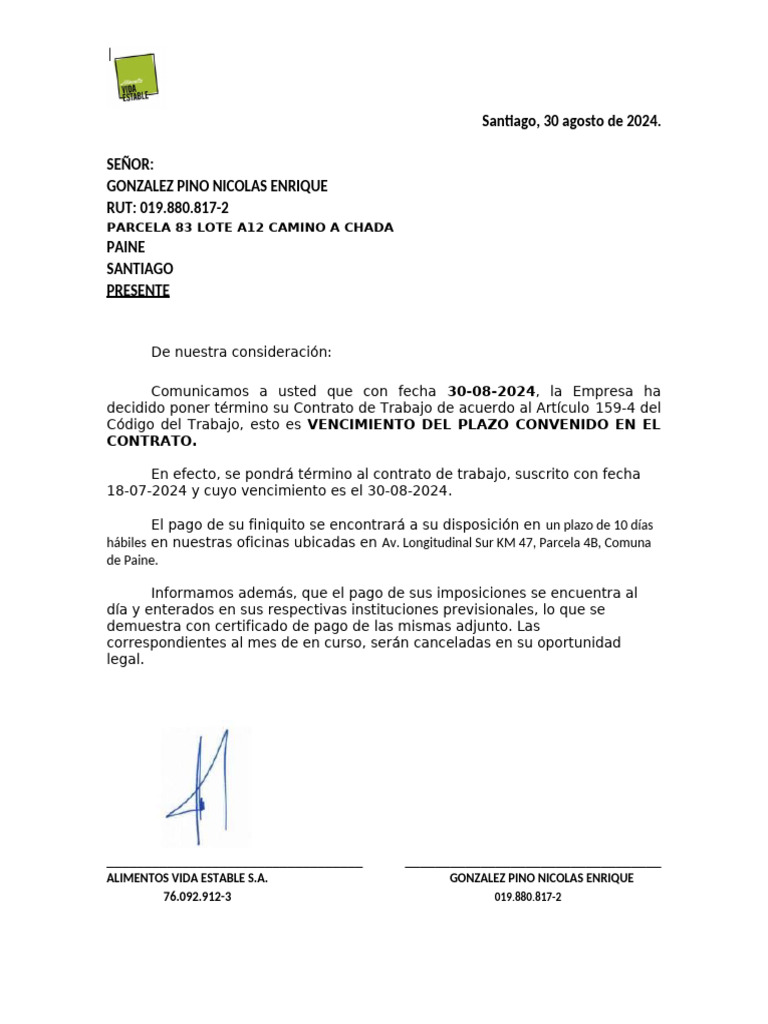 Avesa. Vencimiento Del Plazo Nicolas Gonzalez Pino | PDF