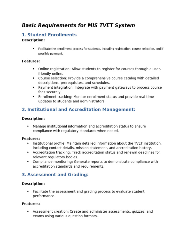 Basic Requirements for MIS TVET System | PDF | Regulatory Compliance