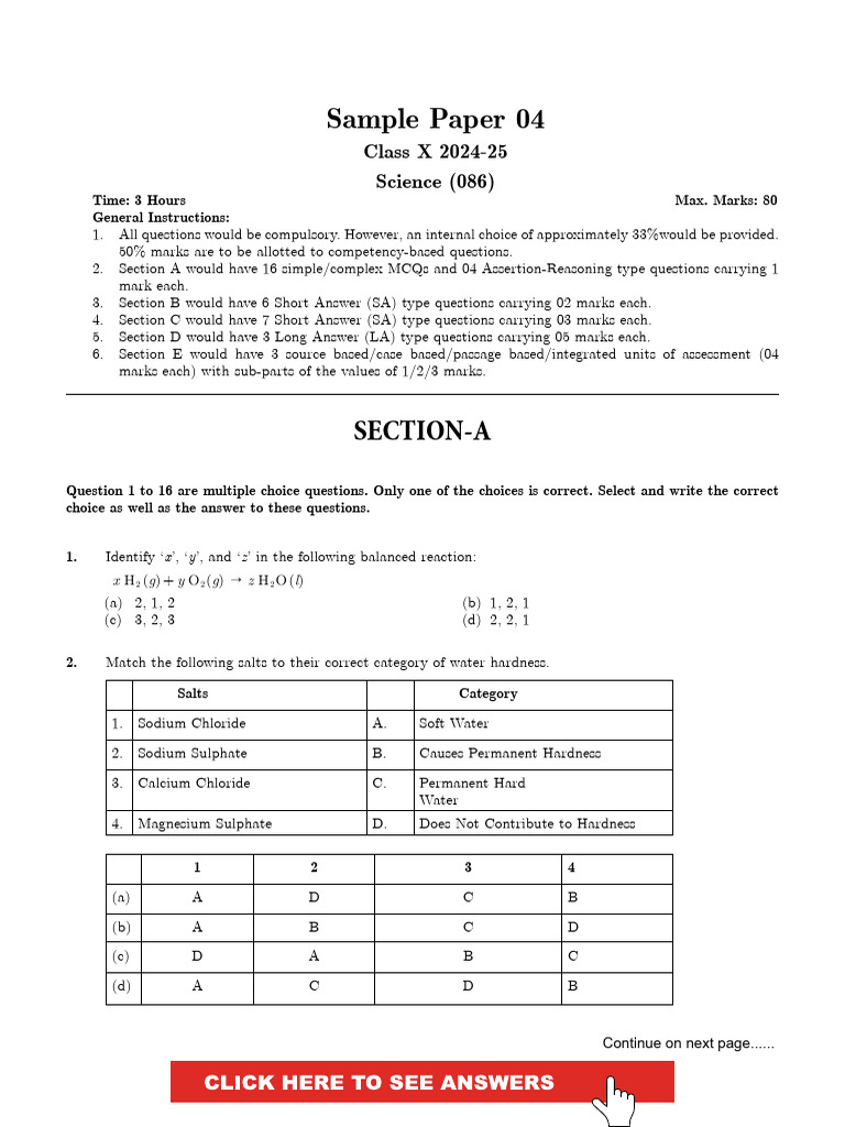 SAMPLE PAPER 4 2024 - 25 | PDF | Plant Hormone | Chemical Substances