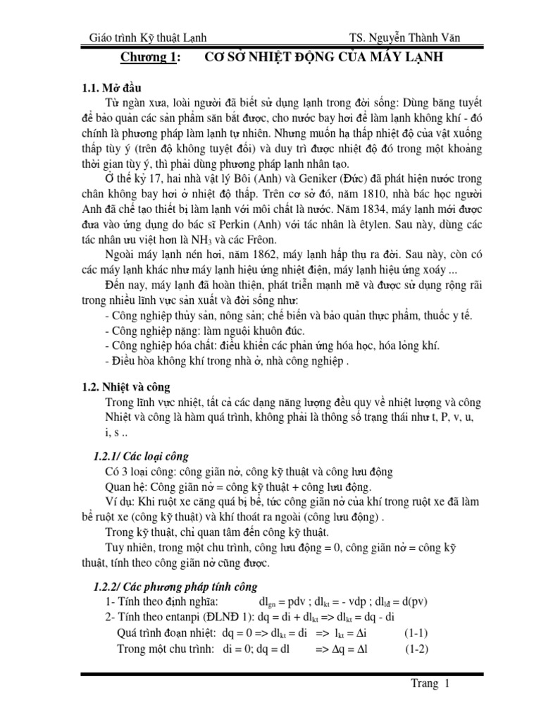 Chuong 1 KTL - Co So Nhiet Dong | PDF