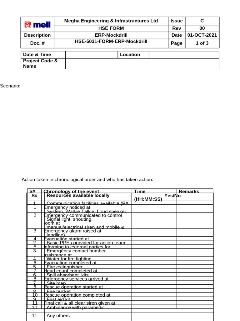 HSE 5031 FORM ERP Mockdrill 00 | PDF | Public Services | Safety