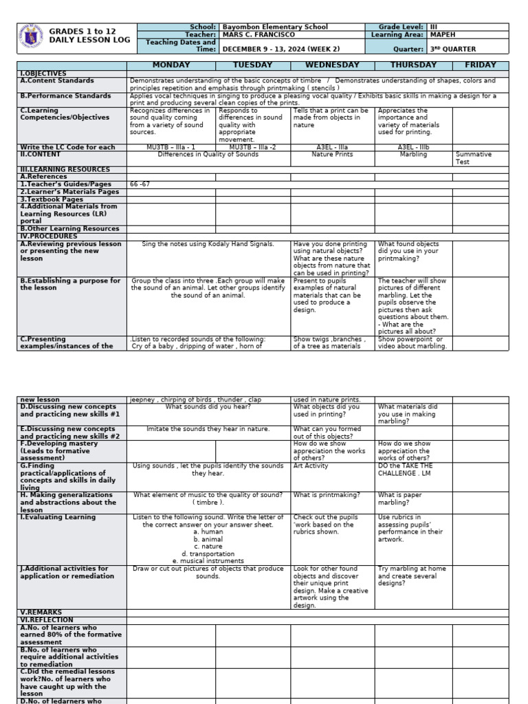 DLL_MAPEH 3_Q3_W2 | PDF | Learning | Cognitive Science